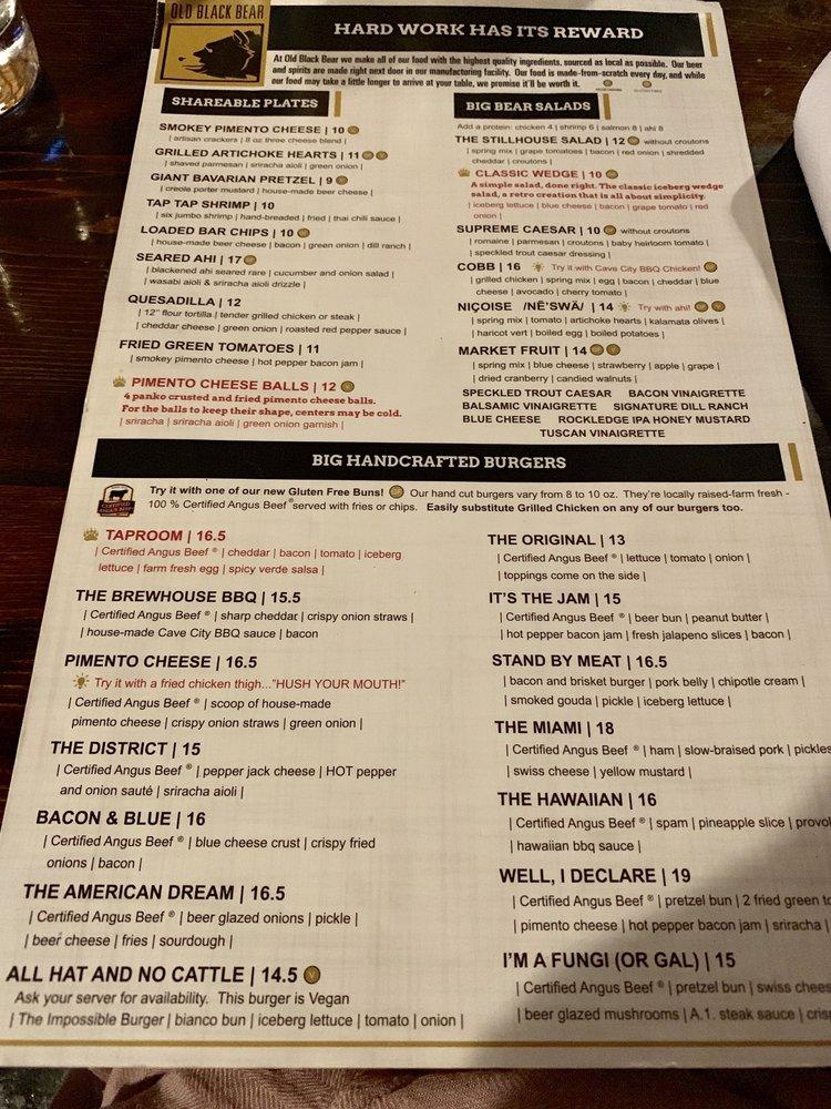 Menu at Old Black Bear Brewing Company pub & bar, Madison