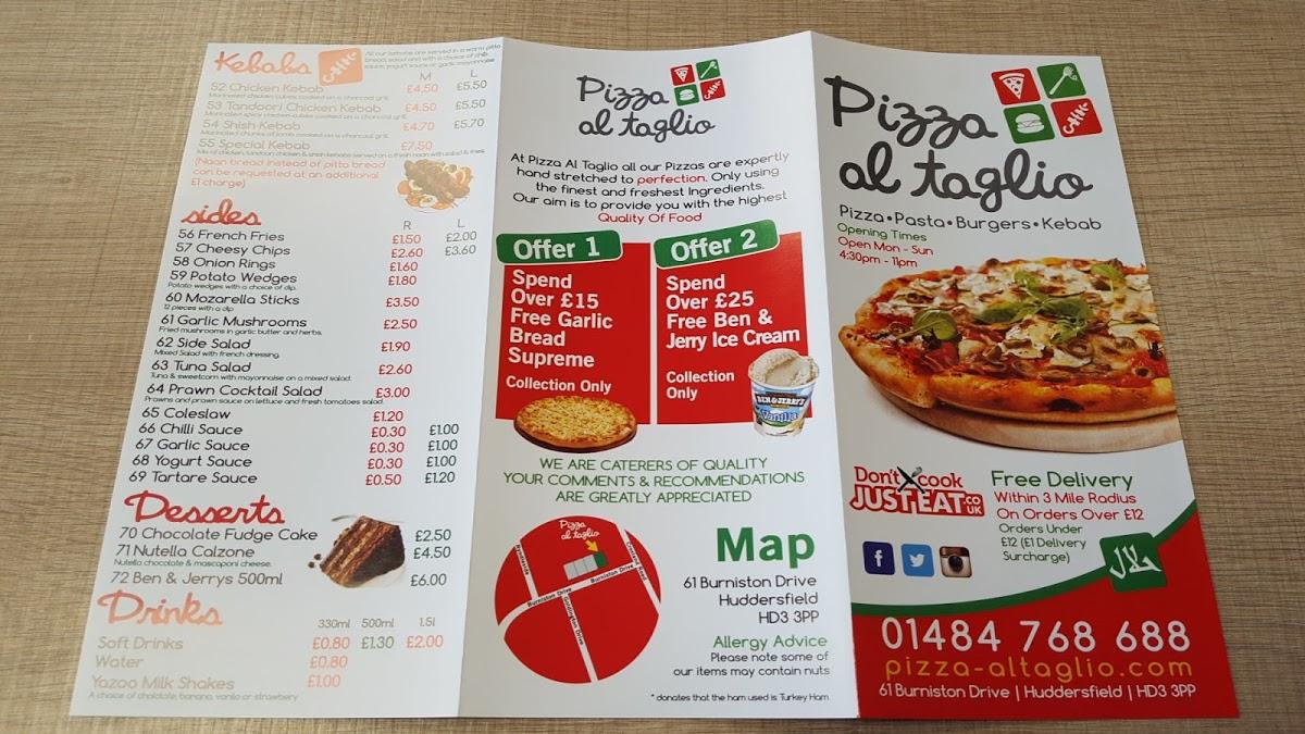 Menu at Pizza Al Taglio pizzeria, Huddersfield