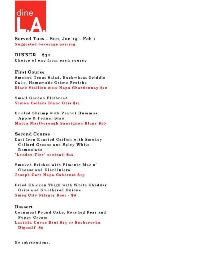 Menu at Post & Beam pizzeria, Los Angeles