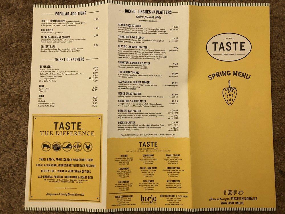 Menu at TASTE cafe, Virginia Beach, Shore Dr