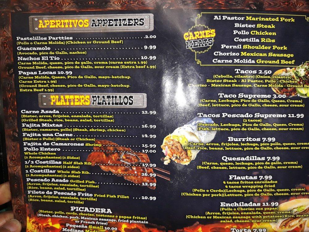 Menu at Asadero Los Tios restaurant, Philadelphia