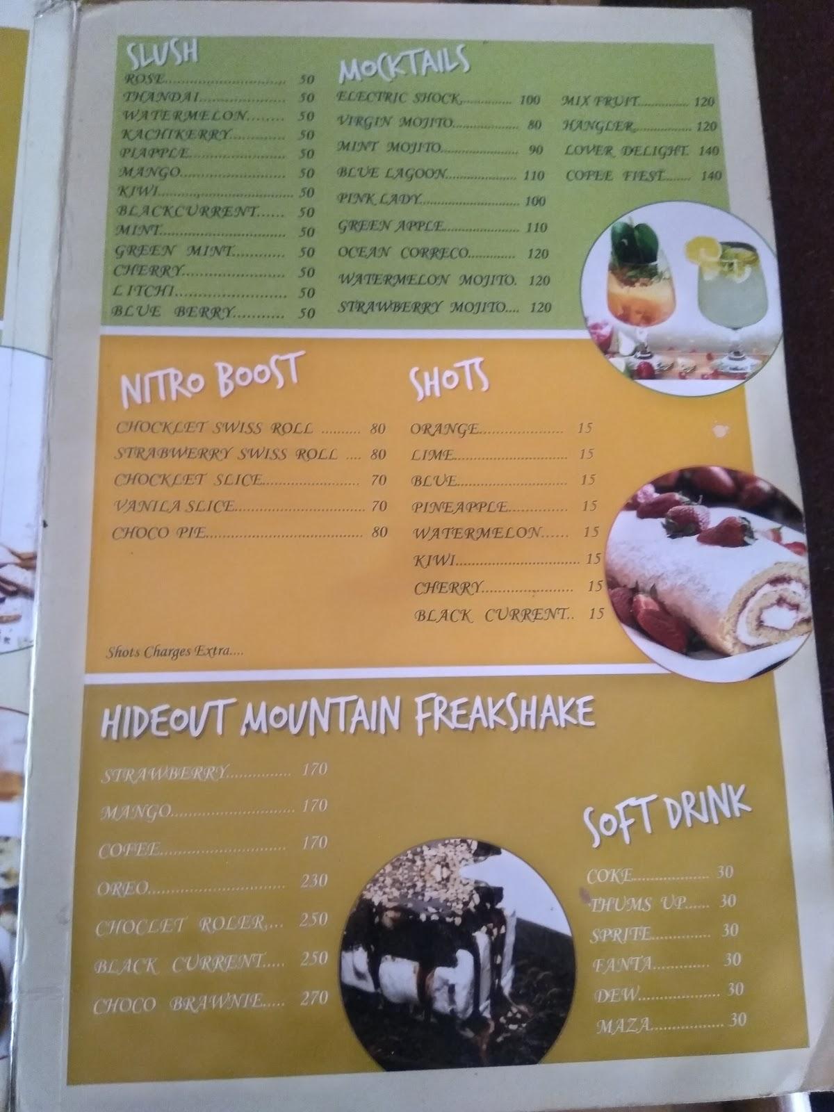 Menu at Cafe Hideout, Bharuch
