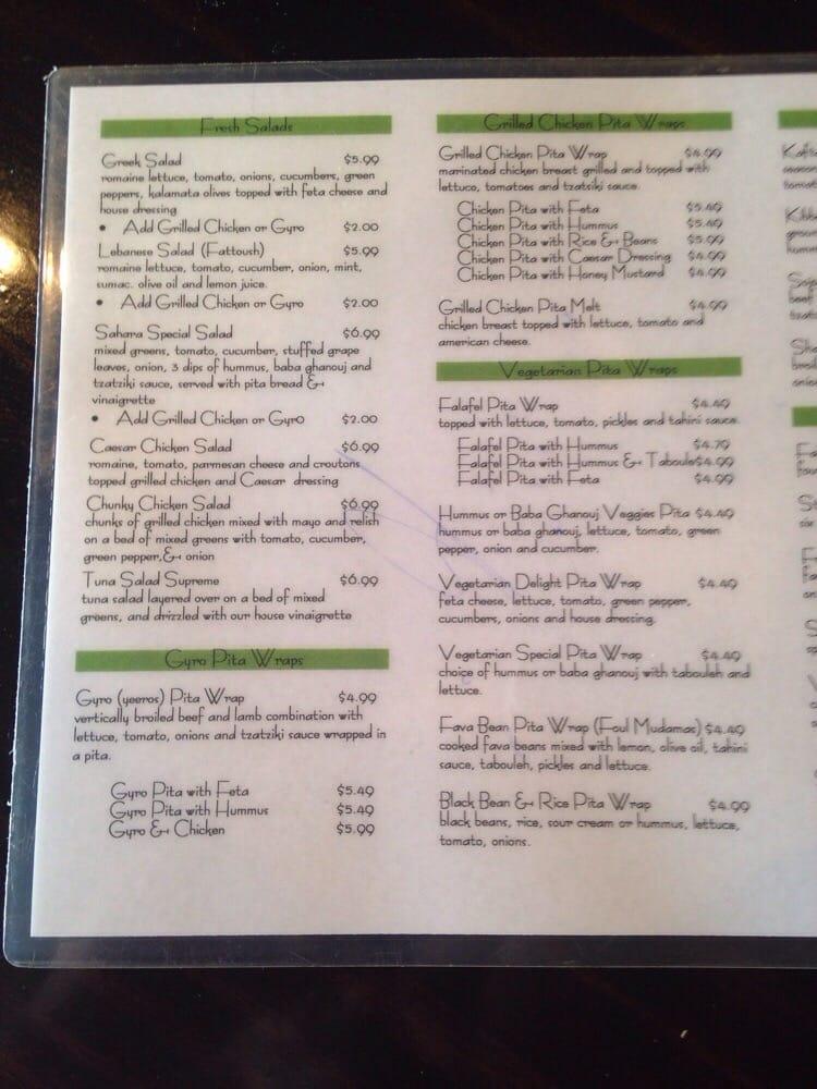 Menu at Sahara Cafe & Mediterranean Foods, Sarasota