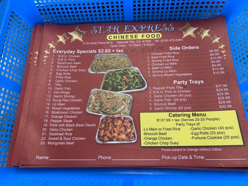 Menu at Star Express restaurant, National City, E Plaza Blvd