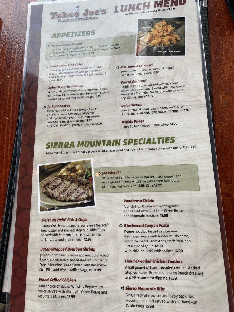 Menu at Tahoe Joe's pub & bar, Bakersfield