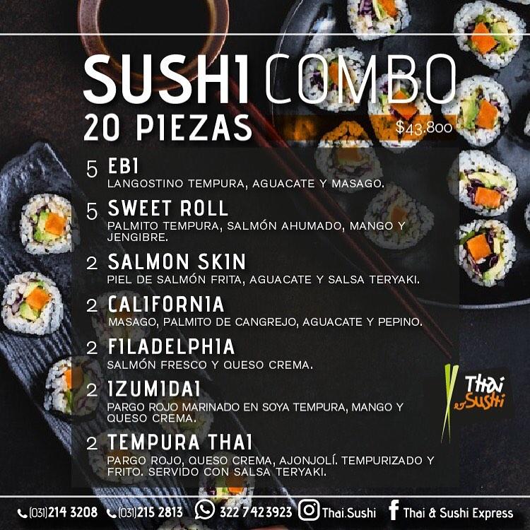 Menu at Thai & Sushi Express restaurant, Bogotá