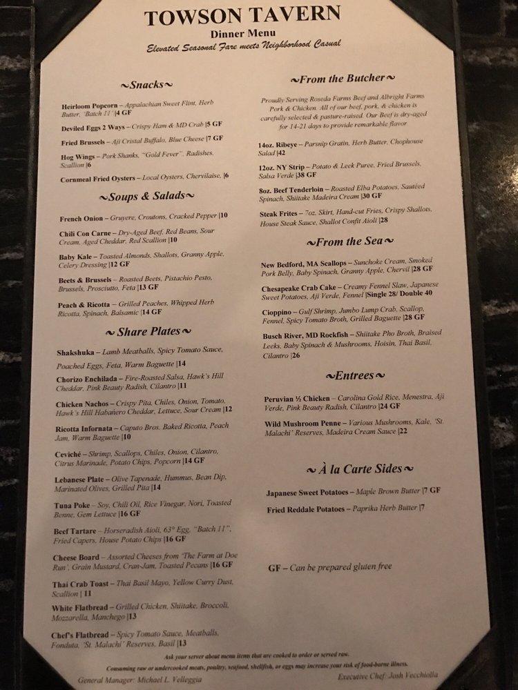 Menu at Towson Tavern pub & bar, Towson, 516 York Rd