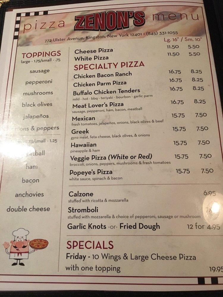Menu at Zenon's pub & bar, Kingston