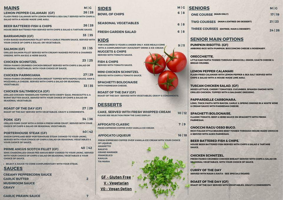 Menu at The Italian Australian Sporting Club, Morwell, 499-501 Princes Dr