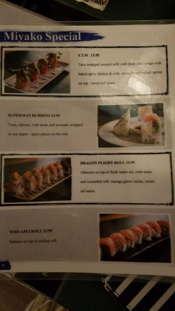 Menu at Miyako Japanese Restaurant, San Clemente