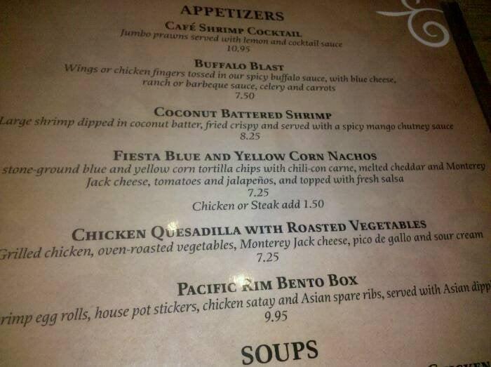 Menu at Pala Cafe, Pala