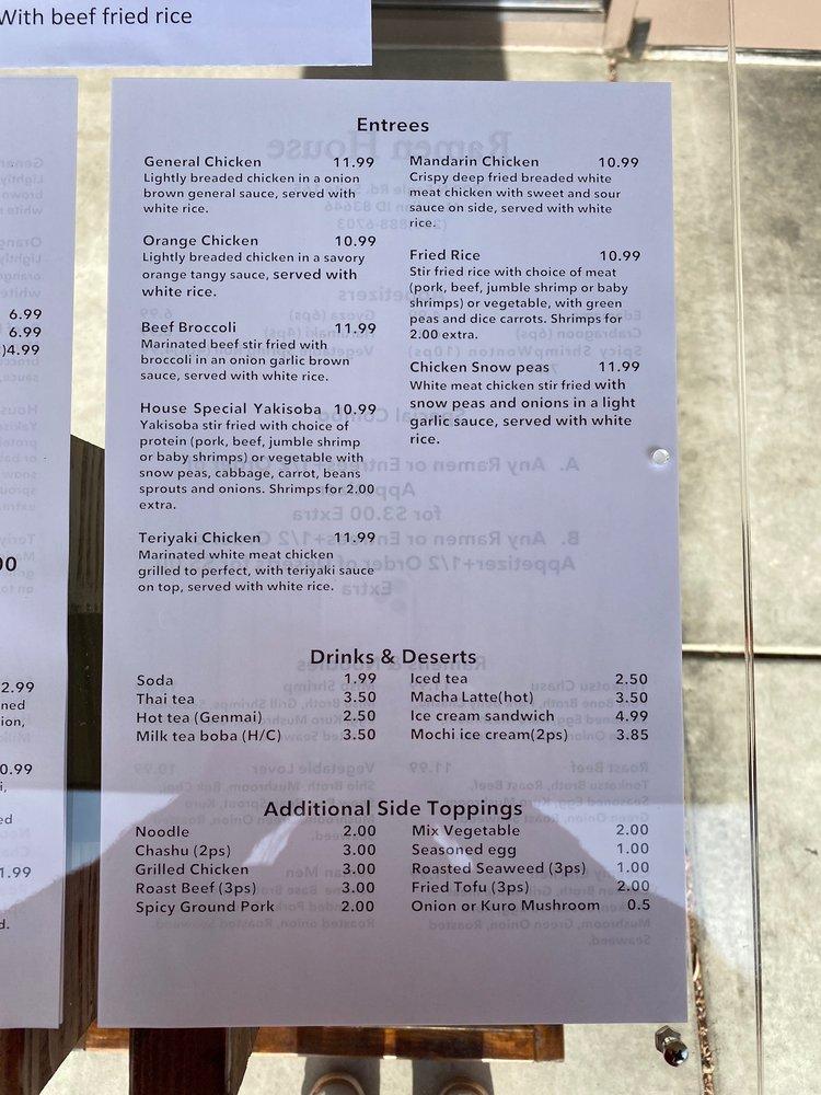 Menu at Ramen House restaurant, Meridian