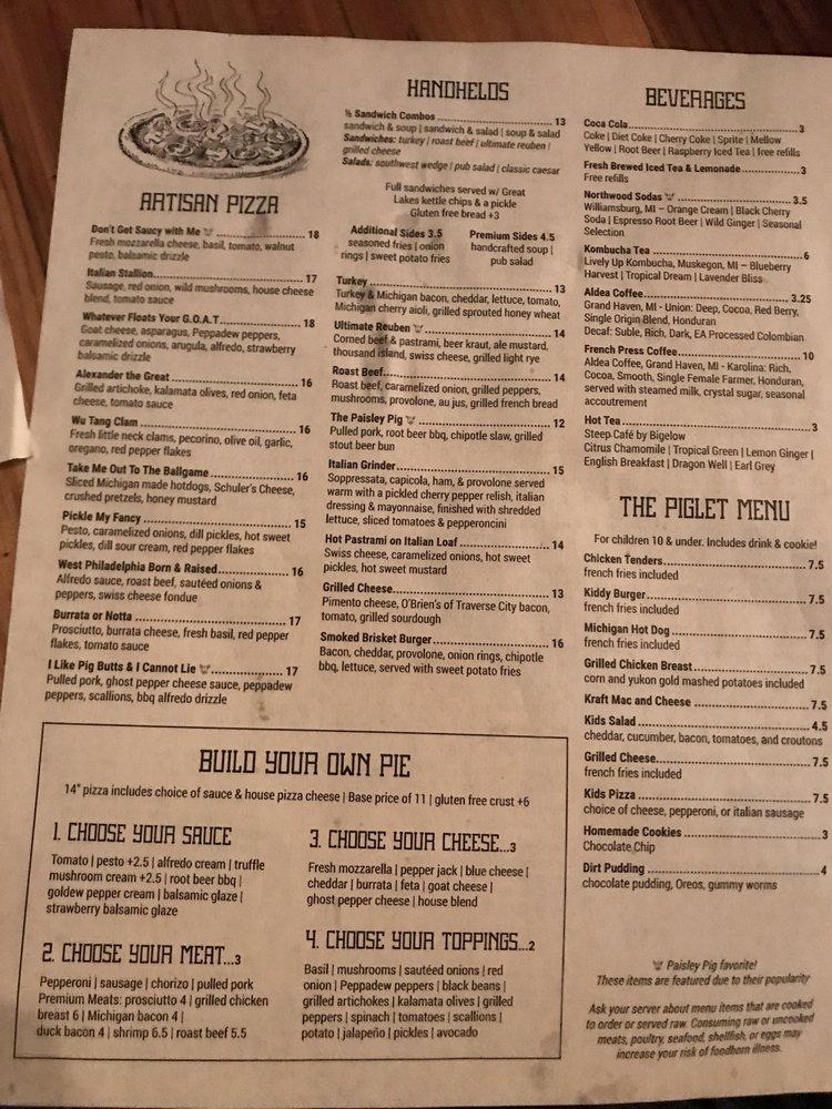 Menu at The Paisley Pig Gastropub, Grand Haven