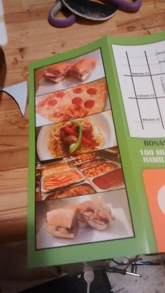 Menu at Bonanza Bakery, Hamilton