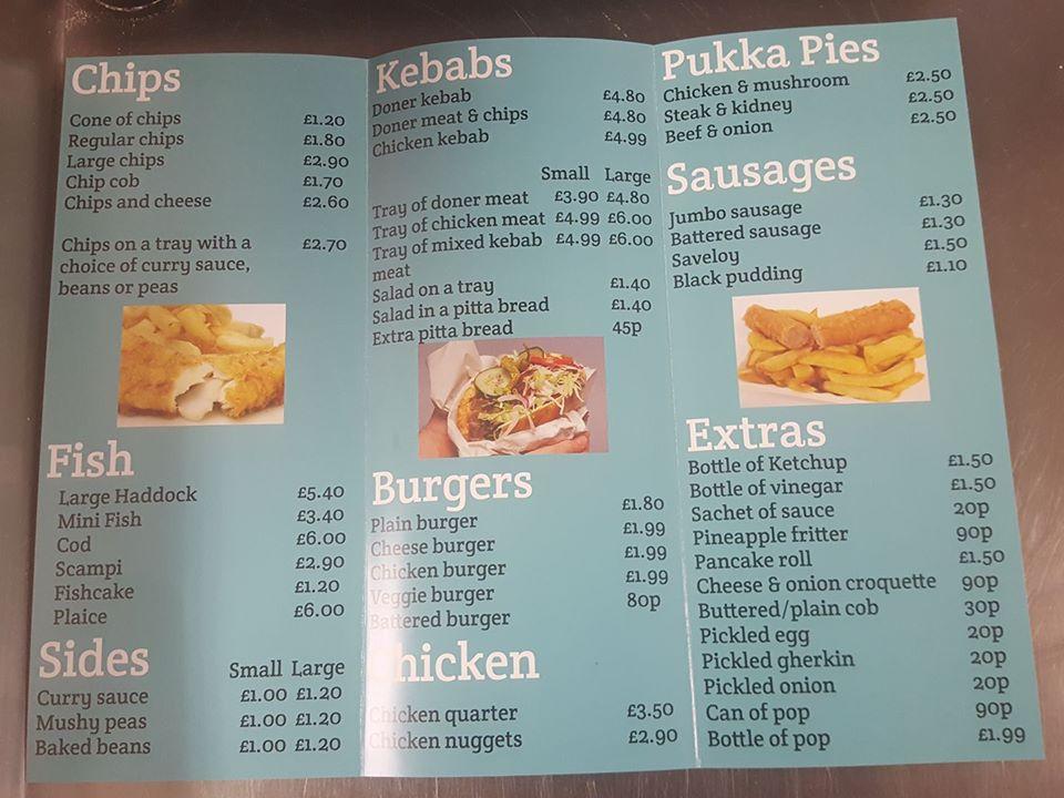Menu at East goscote fish bar, Leicester