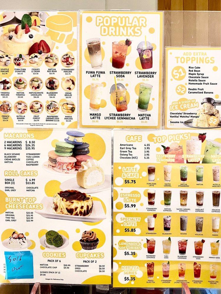 Menu at Fuwa Fuwa Dessert Cafe, Toronto, 408 Bloor St W