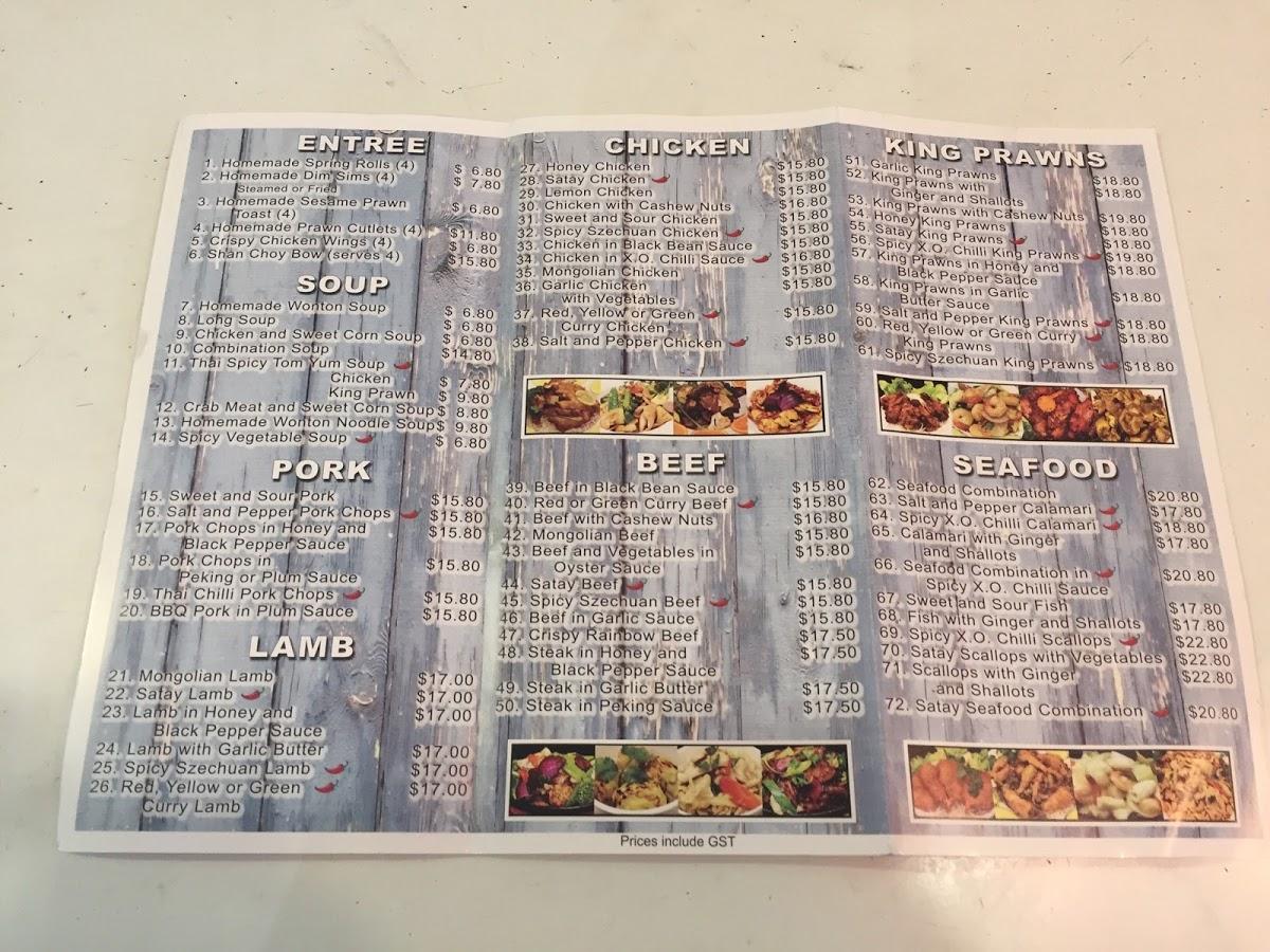 Menu at Mackay's Golden Sun Chinese Restaurant, Blacks Beach