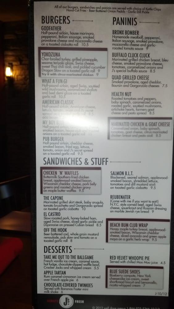 Menu at J's Pub & Grill, Casper