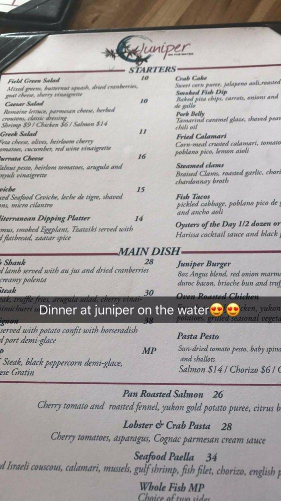 Menu at Juniper On The Water pub & bar, Hallandale Beach