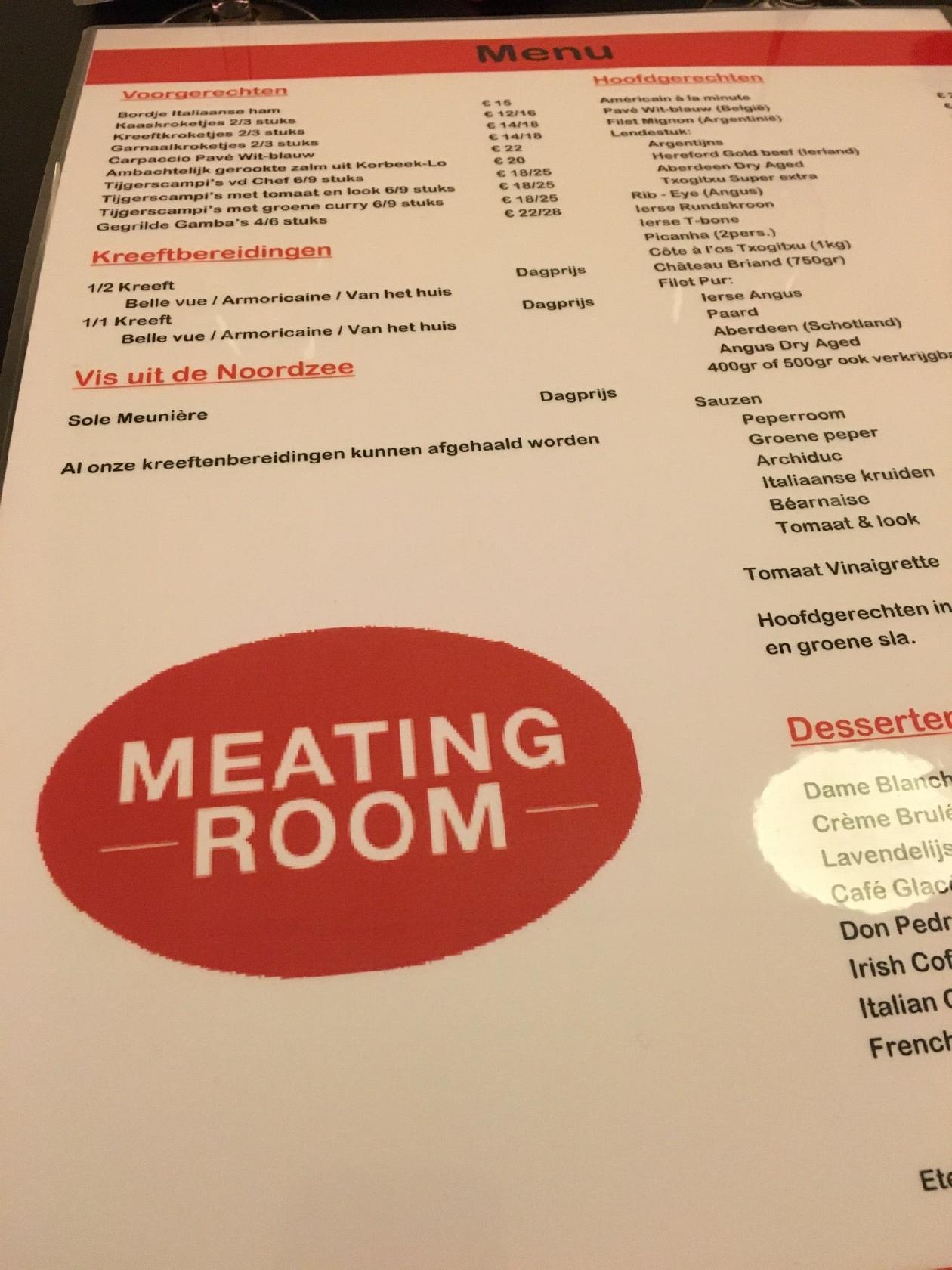 Menu at Meating room, Leuven