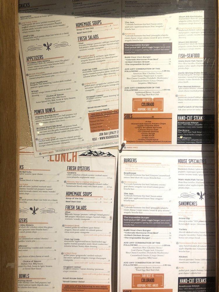 Menu at Montezuma Roadhouse steakhouse, Keystone