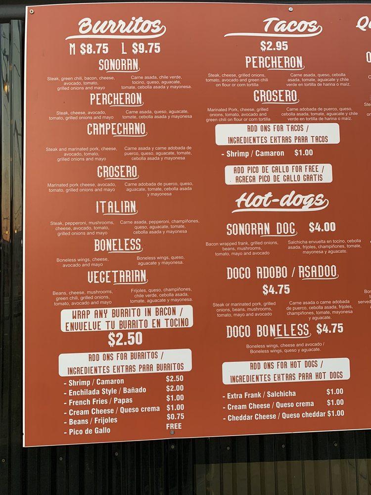Menu at Percheron Mexican Grill restaurant, Tucson, S 12th Ave