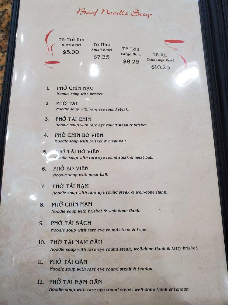 Menu at Pho Danh restaurant, Houston, Farm to Market 1960 Rd W