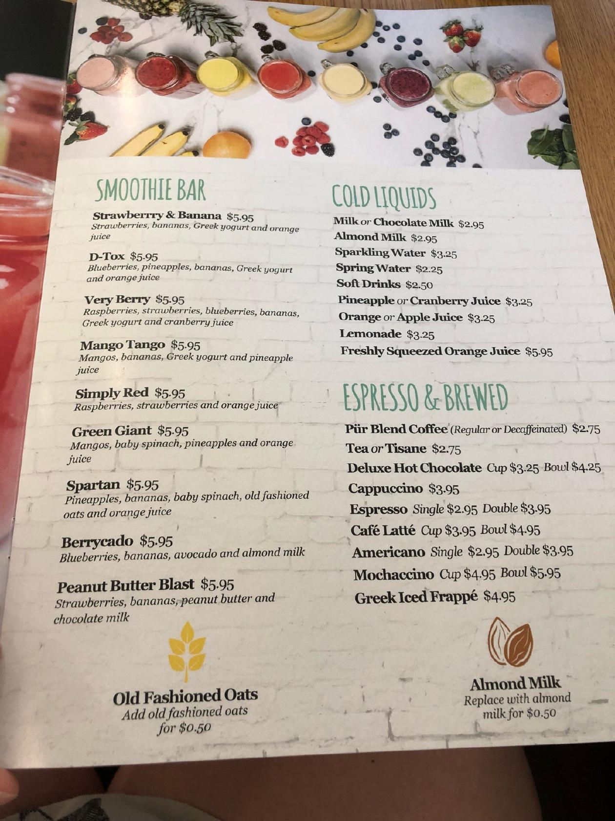 Menu at Pür & Simple pub & bar, Dartmouth, 535 Portland St