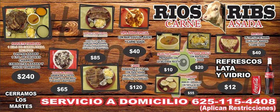 Menu at Rios Ribs steakhouse, Mexico