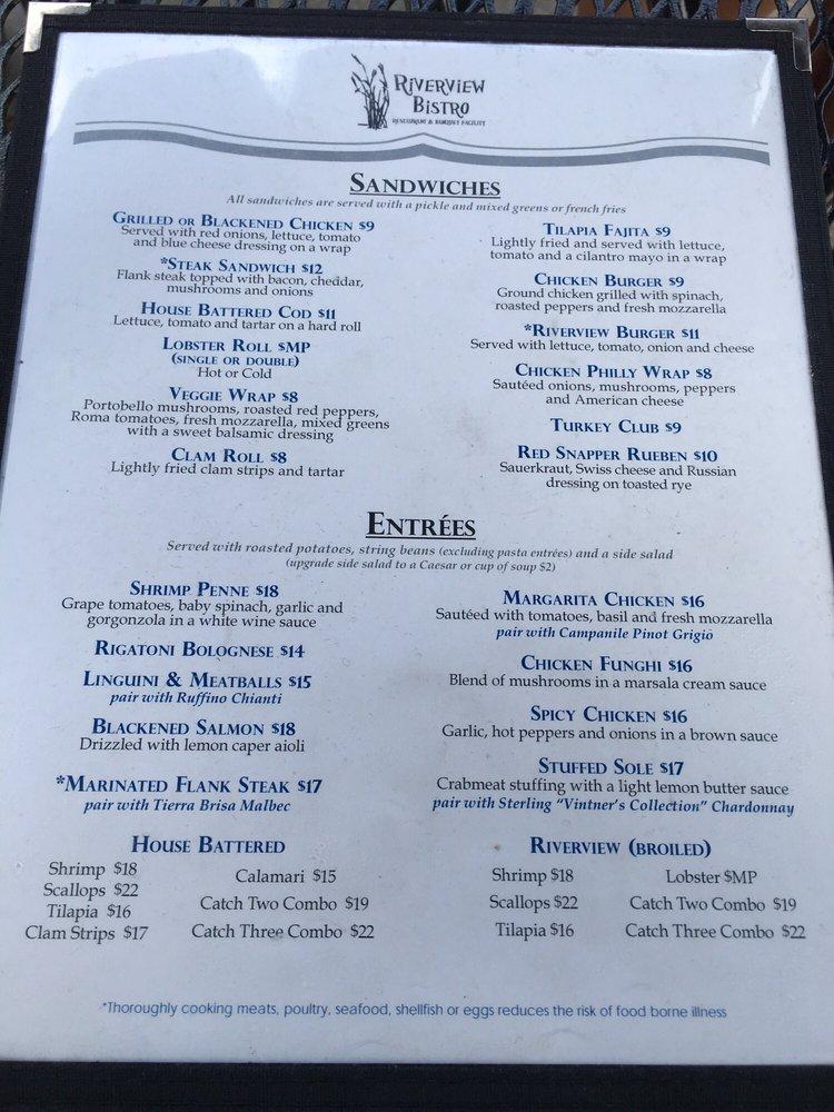 Menu at Riverview Bistro Restaurant & Banquet Facility, Stratford