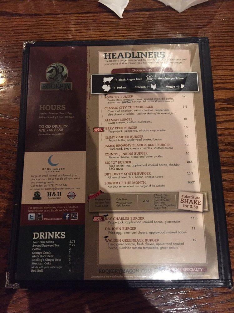 Menu at Rookery pub & bar, Macon