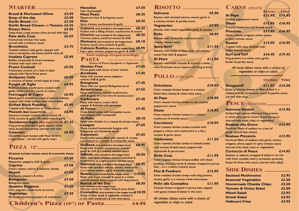 Menu at Rossini restaurant Amble, Warkworth