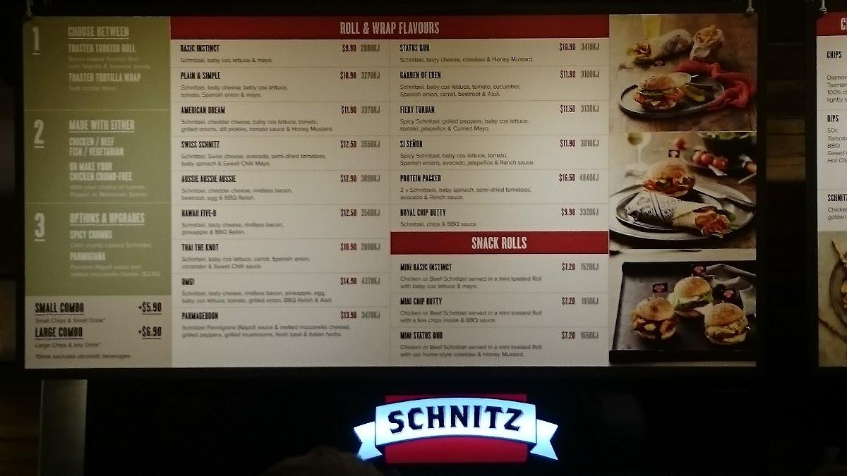 Menu at Schnitz Richmond fast food, Richmond, 283 Bridge Rd