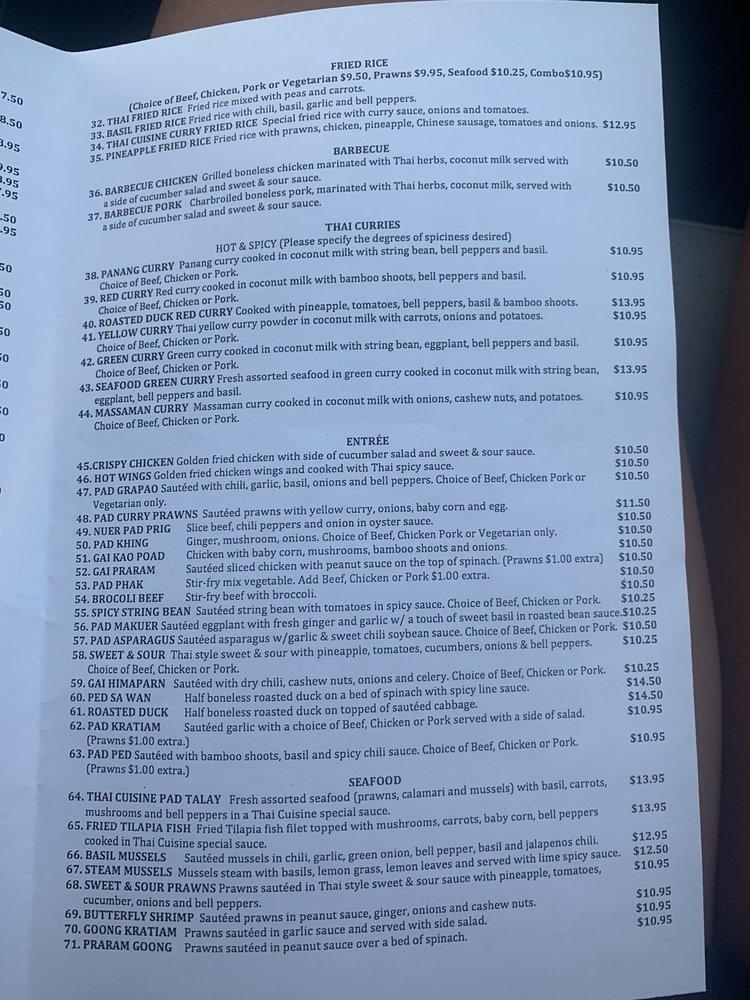 Menu at Thai Cuisine restaurant, Merced, 23 E 16th St