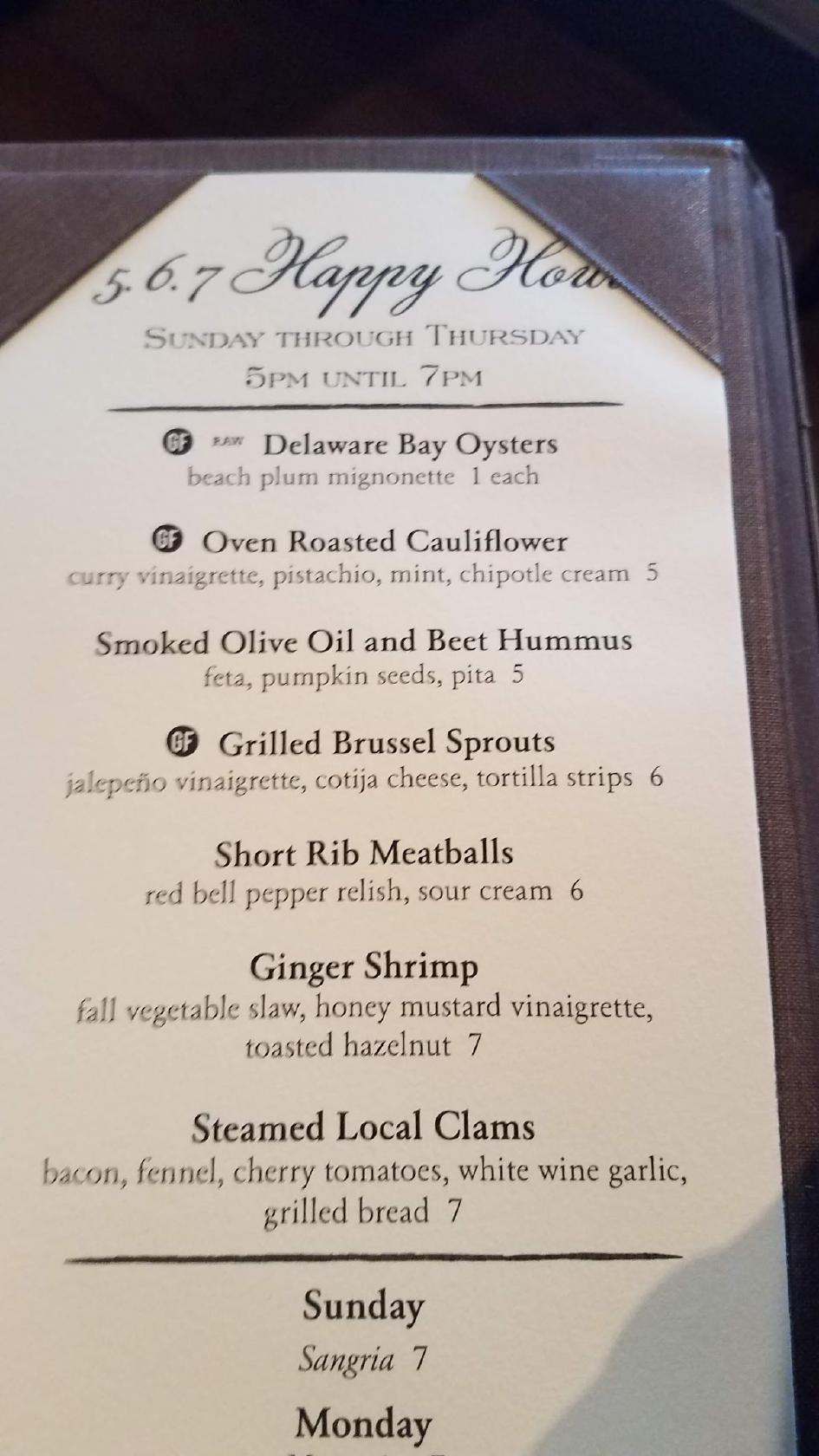 Menu at Washington Inn & Wine Bar, Cape May