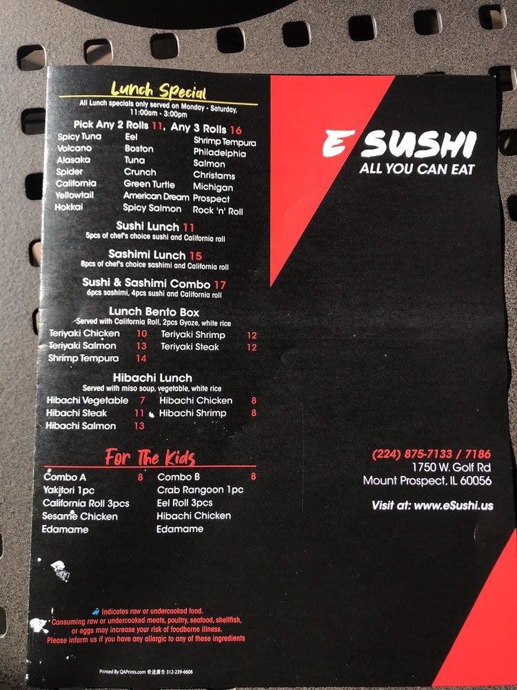 Menu at eSushi restaurant, Mount Prospect