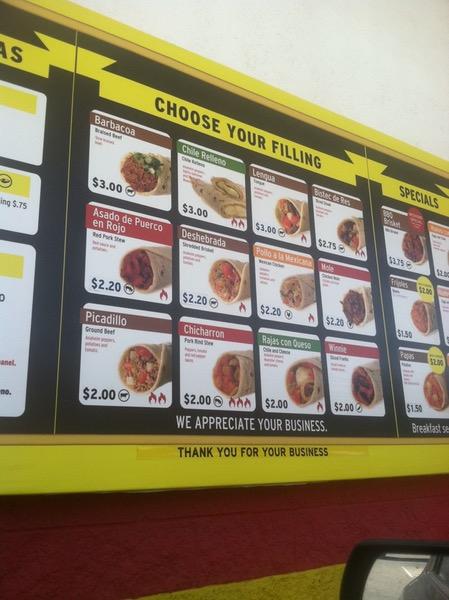 Menu at Burritos Crisostomo restaurant, El Paso, N Mesa St