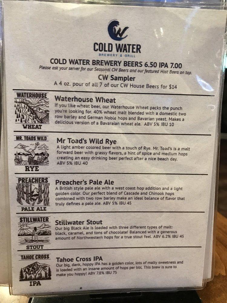 Menu at Cold Water Brewery and Grill pub & bar, South Lake Tahoe