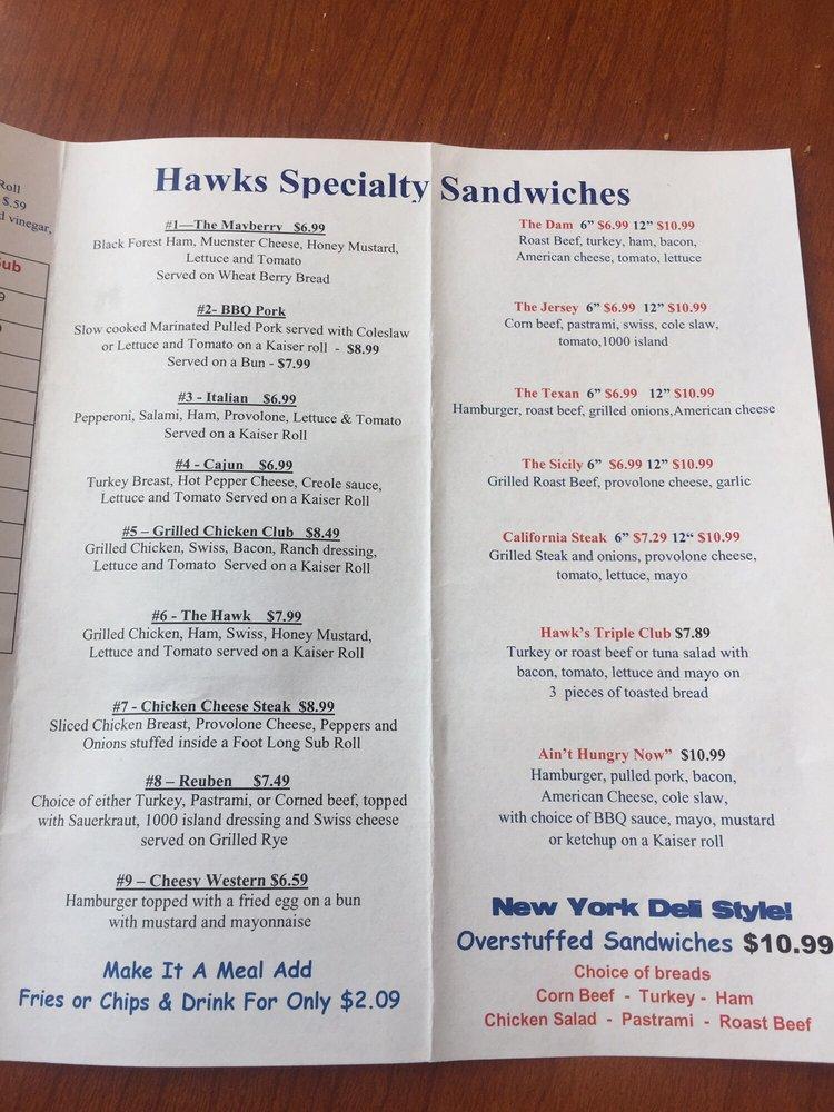 Menu at Hawk's Country Store & Deli restaurant, Moneta