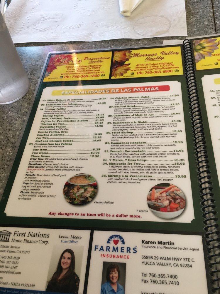 Menu at Las Palmas Mexican Cuisine restaurant, Yucca Valley