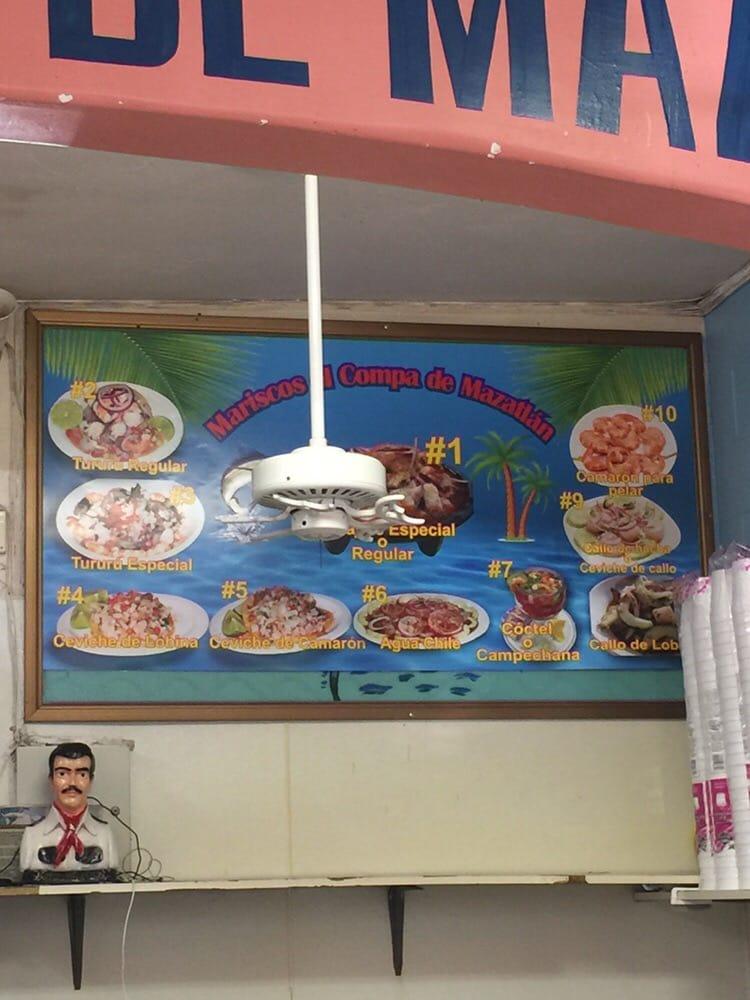 Menu at Mariscos el compa de Mazatlan restaurant, Jurupa Valley
