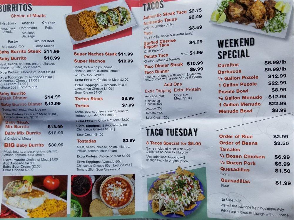 Menu at Martinez Supermarket restaurant, Chicago