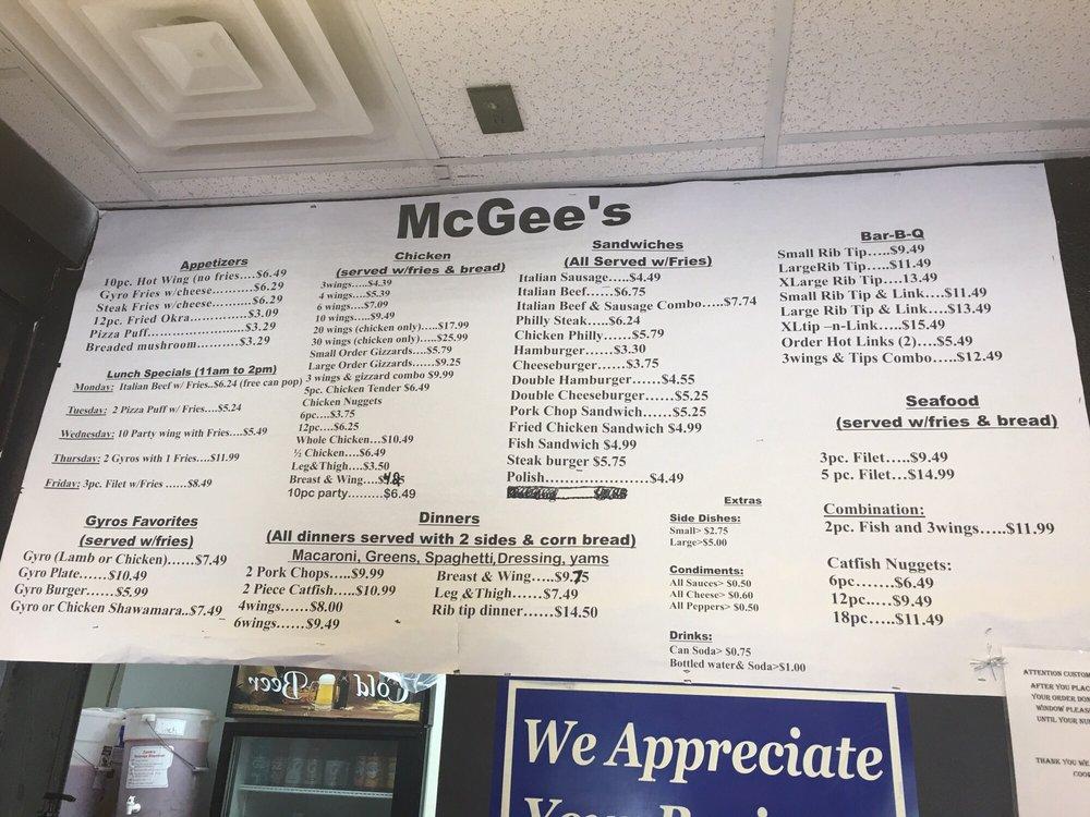Menu at Mcgee's Chicken restaurant, Madison, Park Street