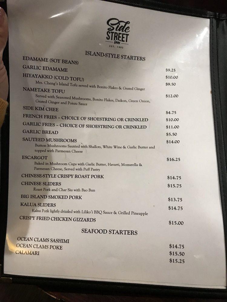 Menu at Side Street Inn On Da Strip pub & bar, Honolulu
