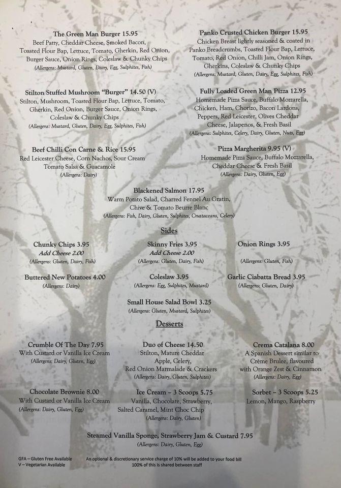 Menu at The Green Man pub & bar, Uxbridge