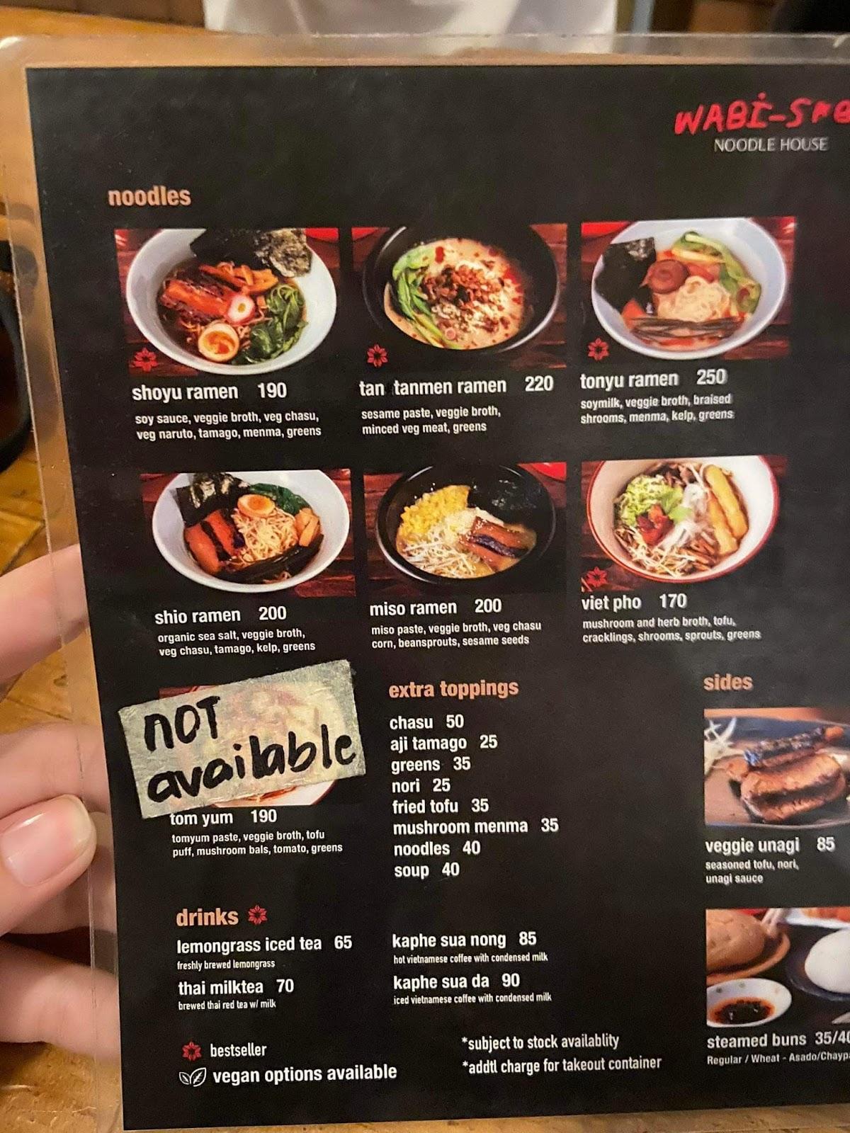 Menu at Wabi-Sabi Noodle House Tomas Morato restaurant, Quezon City