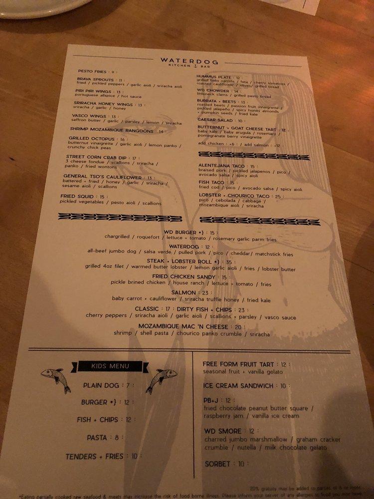 Menu at Waterdog Kitchen + Bar, Warren
