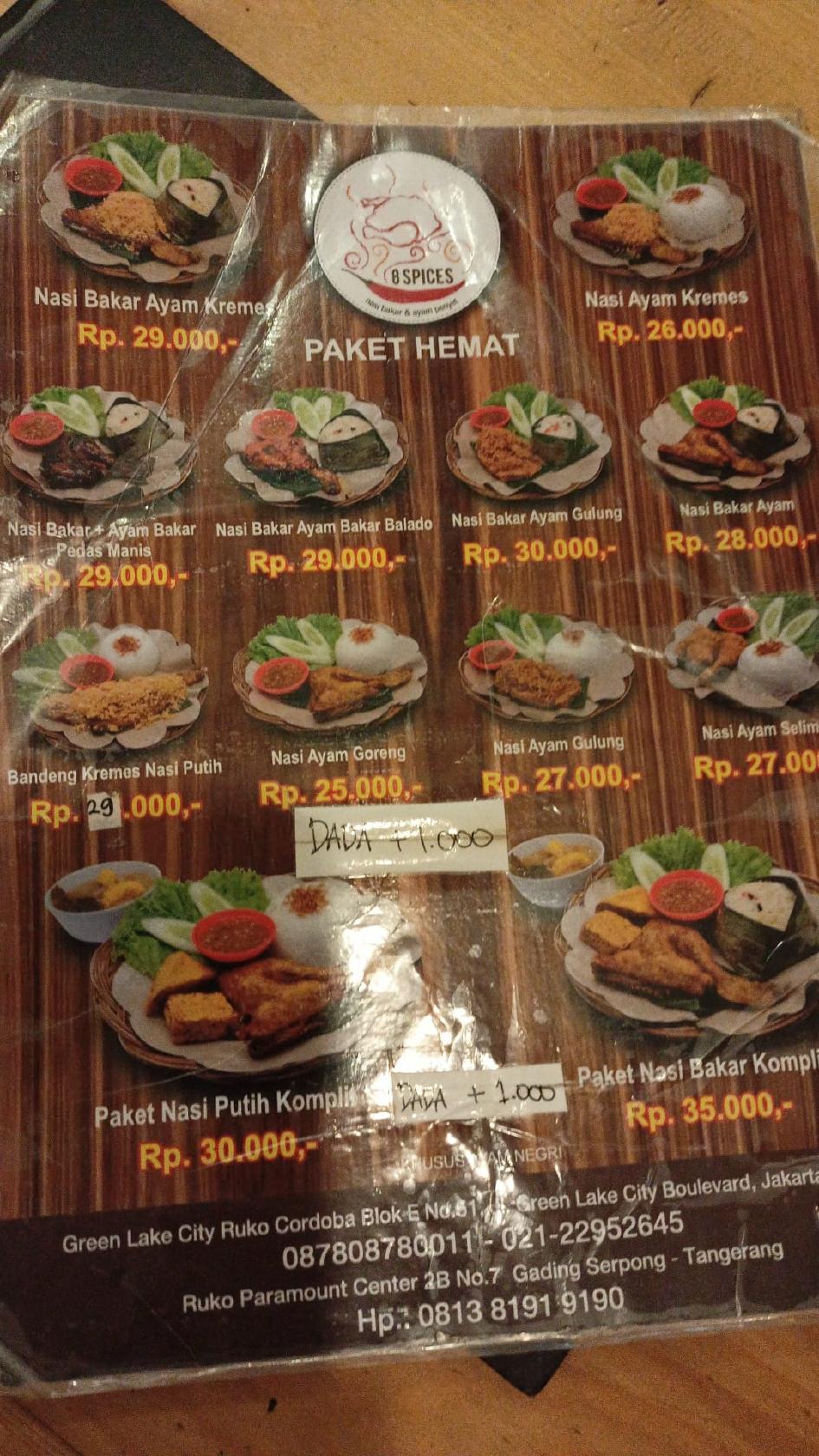 Carta del restaurante 8 Spices Nasi Bakar & Ayam Penyet - Green Lake ...