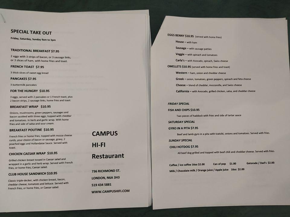 Menu at Campus Hi Fi restaurant, London