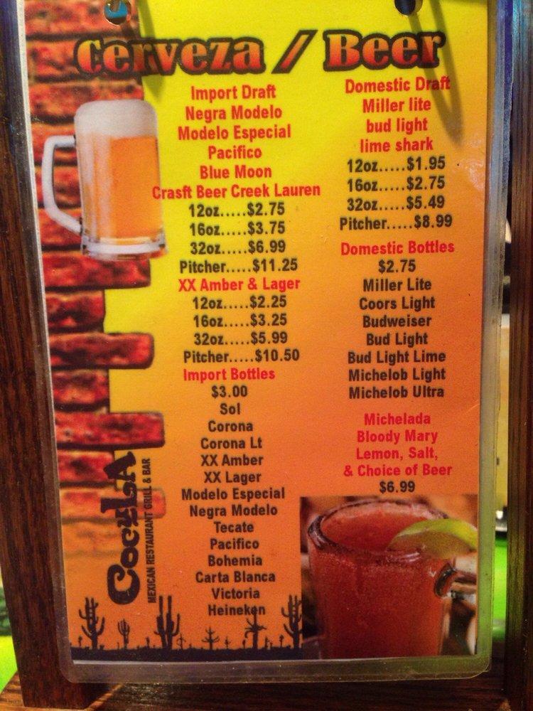 Menu at Cocula Mexican Restaurant, Hendersonville, Brevard Rd
